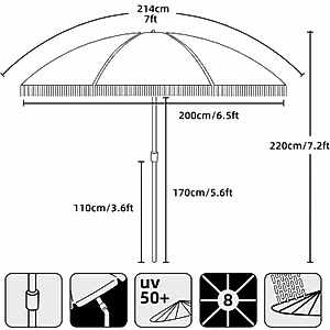 AMMSUN 7ft Patio Umbrella with Fringe Outdoor Tassel Umbrella UPF50+ Premium Steel Pole and Ribs Push Button Tilt, Riviera Pink Stripe