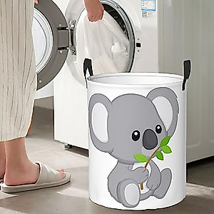 Green Leaf Koala Laundry Basket Protable Circular Laundry Hamper Storage Bin Organizer With Handles For Bathroom,Bedroom Clothes