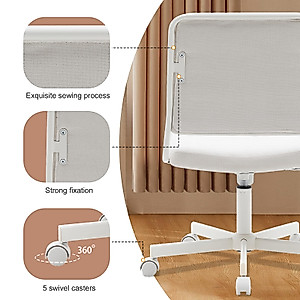 Hoxne Adjustable Ergonomic Office Chair with Lumbar Support, Breathable Polyester Cloth Fabric Padded Seat Backrest, Heavy-Duty Swivel Castersfor Home and Office Use - Beige