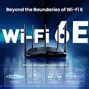 Tenda AXE5700 Smart WiFi 6E Router, Tri-Band Gigabit Wireless Router for Home, Best WiFi Router for Gaming and VR, AX Router with 5 * 6dBi High-Gain Antennas, Support WPA3, VPN, New 6GHz Band(RX27Pro)