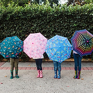 Wildkin Kids Umbrella for Boys & Girls, Features Rainproof Canopy and Curved Handle for Easy Hanging, Wrap Around Hook and Loop Closure Umbrella for Kids (Jurassic Dinosaurs)