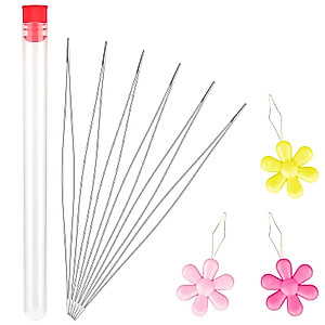 6 Pieces Beading Needles Big Eye Beading Needles Beading Embroidery Stainless Needles with Needle Bottle and 3 Pcs Bead Needle Threader for Jewelry Making (4.01inch)