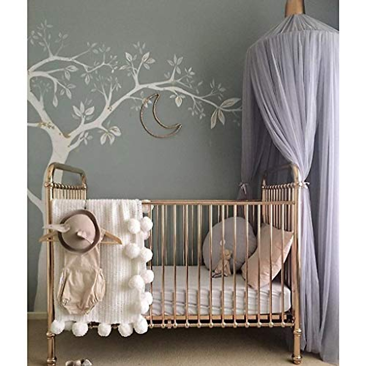 OldPAPA Bed Canopy for girls - Princess Bed Canopy Mosquito Net Nursery Play Room Decor Dome Premium Yarn Netting Curtains Baby Game Dream Castle, Grey