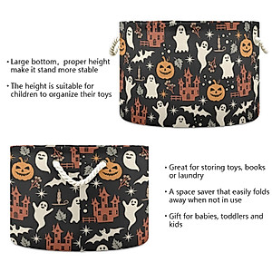 Krafig Halloween Pattern Ghosts Castle Pumpkin Bat Round Collapsible Storage Basket, Large Toy Storage, Laundry Baskets, Open Home Storage Bins for Toy Organizer, Home Decor, Clothes, Toys
