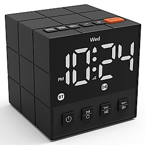 Loud Alarm Clock Bluetooth Speaker with Crystal-Clear Sound, Rich Bass, Dimmable LED Display, Small Bedside Digital Clock for Bedroom | Super Loud Alarm Clock for Heavy Sleepers, Adults, Teens - Black