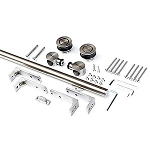 DIYHD 6FT Ceiling Mount Bracket Concentric Circle Roller Stainless Steel Sliding barn Wood Door Track Hardware, 6 Ft