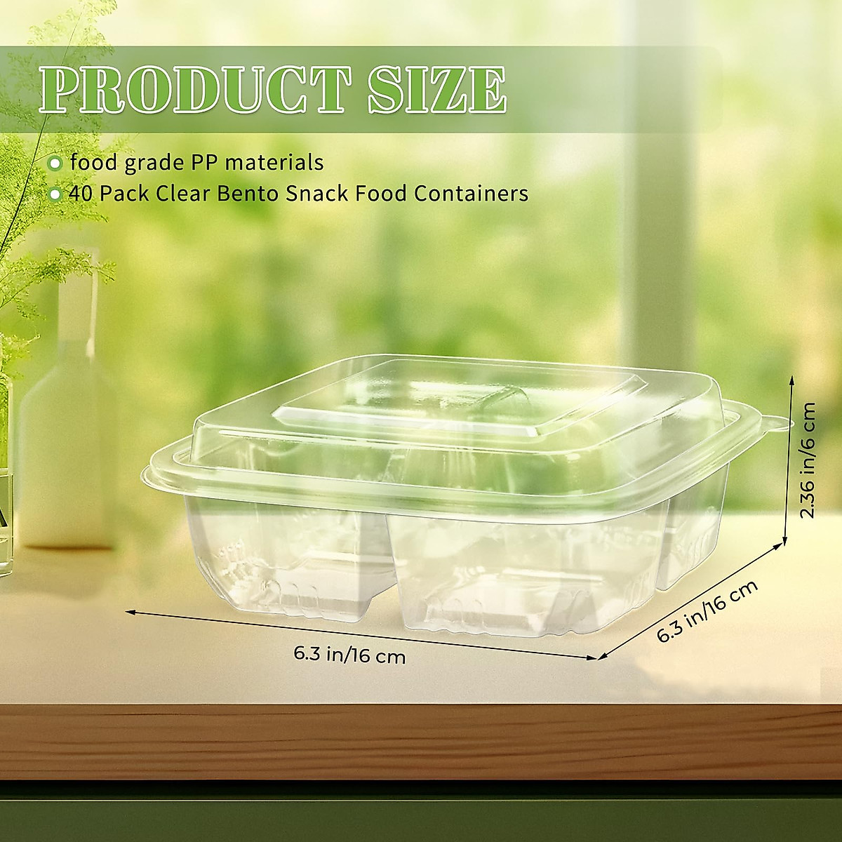 ISUSSER 40 Pack Clear Bento Snack Food Containers, 4 Compartment Meal Prep Containers with Lids for School and Work