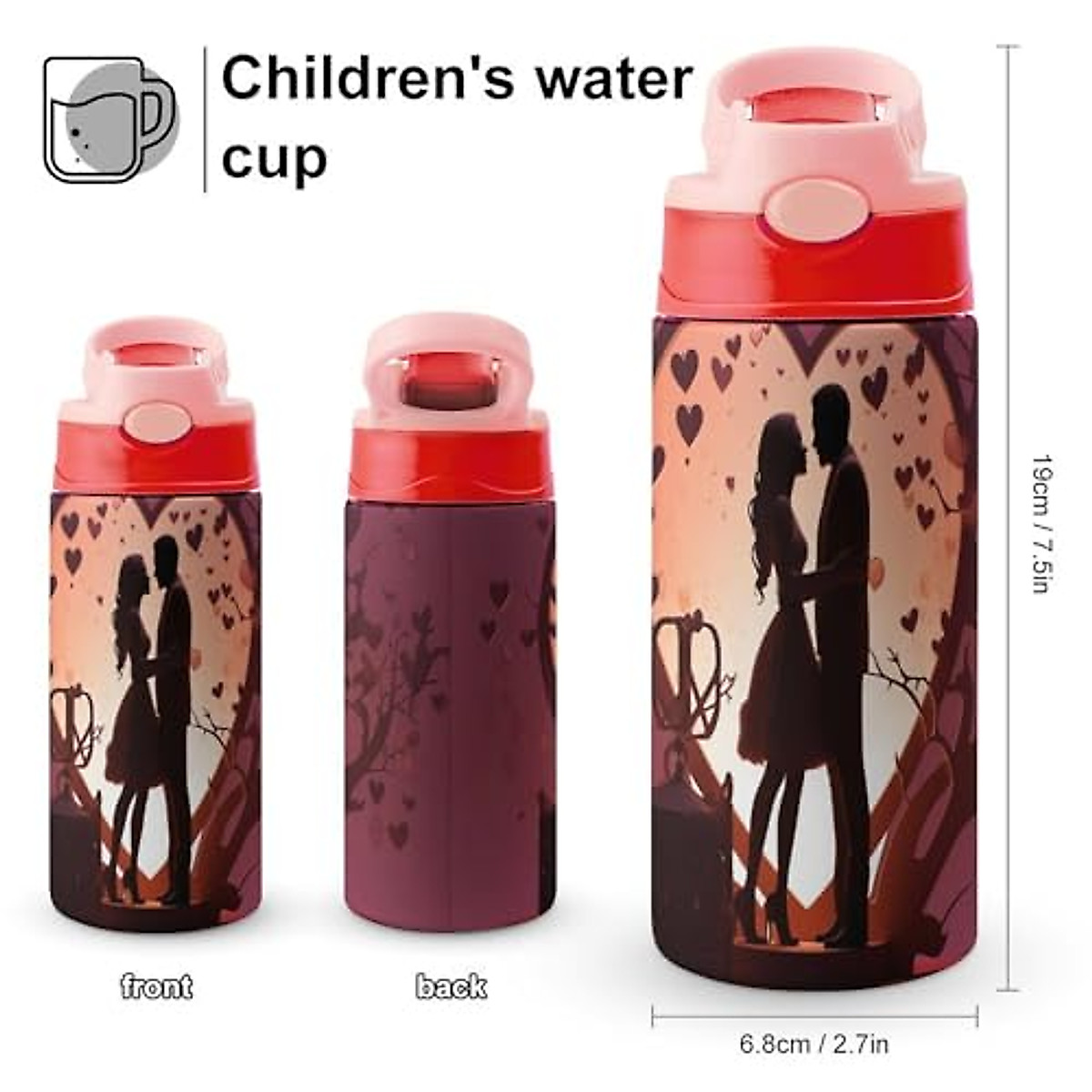 Stainless Steel Water Bottles Kissing Silhouette Travel Water Cups with Handle And Silicone Straw Drinking Cup with Leak Proof Lid Thermo Travel Mug for Women Men