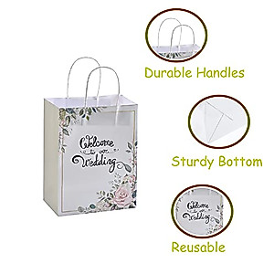 24 Pieces Welcome Bags White Wedding Gift Bags,Floral Design Thank You Gift Bags,“Welcome to Our Wedding”,Wedding Favor Bags, Bridal Party Gift Bags, 6"L x 3.2" W x 8.5"H (Wedding-small size)