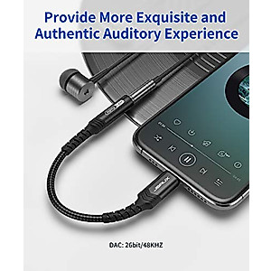 JSAUX Lightning to 3.5mm Adapter, iPhone Headphone Adapter [Apple MFi Certified] iPhone Aux Adapter Compatible with iPhone 14/14 Pro Max/13/13 Pro Max/12/12 Pro Max/11/11 Pro Max/SE/X/XR/XS/8-Black