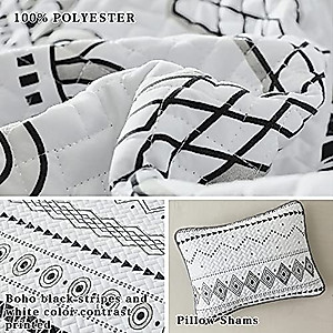 Flysheep 3-Piece Bohemian Geometric King Quilt Set, Aztec White n Black Boho Striped Summer Lightweight Bedspread/Coverlet Set, Brushed Microfiber for All Season - 104" x 90"