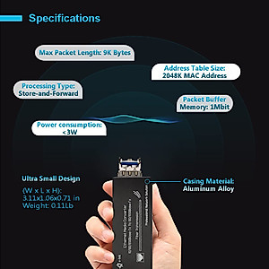 Micro Mini Gigabit Fiber Media Converter Small Size Ultra-Compact 10/100/1000Mbps Ethernet IP Copper to Fiber Optic Converter with Single Mode 1310nm 20km SFP Module USB Type-C Power Input