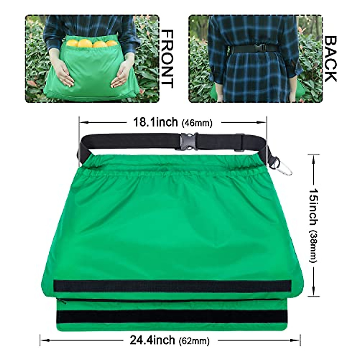 ESINGMILL Fruit Picking Bag，Quick Pour-out Harvest Garden Picking Apron Adjustable for Gardeners & Pickers