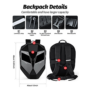 Gelrova Knight LED Motorcycle Backpack, Hard Case Riding Backpack DIY Motorbike Luggage Laptop Bag Waterproof, Large Size 19inch