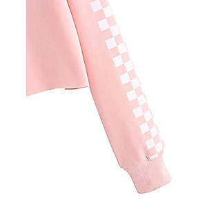 Imily Bela Kids Crop Tops Girls Hoodies Cute Plaid Long Sleeve Fashion Sweatshirts Pink