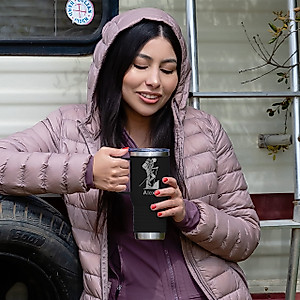 LaserGram 20oz Vacuum Insulated Travel Mug with Handle, Motorcycle, Personalized Engraving Included (Black)