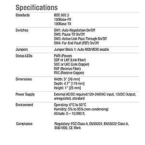 Transition Networks 100btx to 100bfx Standalone St 1300nm 2km (E-100BTX-FX-05)