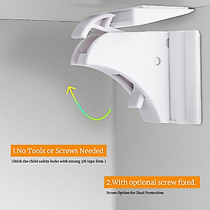 YSF 12 Pack Magnetic Cabinet Locks Highly Secure Baby Proofing Cabinet Latch Child Safety Locks for Cupboard Drawers, Adhesive Easy Installation Children Proofing Cabinet Latches(10 Locks + 2 Keys)