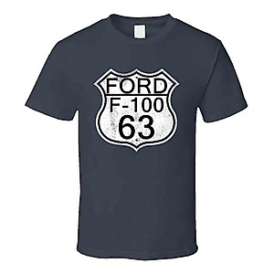 Highway Route Sign 1963 F-100 Distressed T Shirt L Charcoal Grey