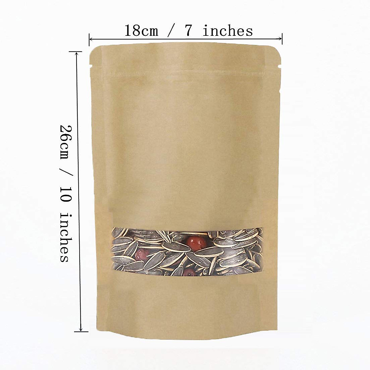 oUUoNNo 50 Pcs 7"X10" Stand Up Kraft Paper Bag, Reusable Zip Lock Sealing With Notch Matte Transparent Window Bags, All Purpose Storing Food Storage, Ideal for Coffee Beans, Nuts, Biscuits DIY