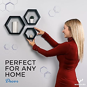 Set of 3 Pine Wood Hexagon Shelves for Wall Decor - Farmhouse Honeycomb Shelves for Living Room Decor, Kitchen Storage, Wall Mount Rustic Boho Shelves