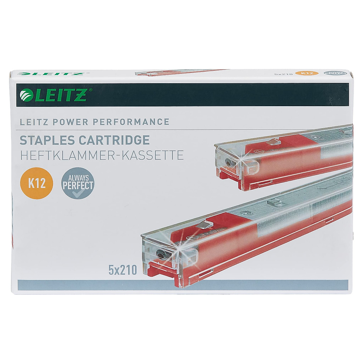 Leitz 55940000 K12 Stapler Cartridge, Strong Steel, Length 12 mm, 1050 Staples, 80 Sheet Capacity - Red