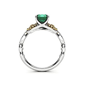 1 CT Round Shape Simulated Green Emerald & White Cubic Zirconia Sunflower Wedding Engagement Ring in 14K White Gold Plated 925 Sterling Silver (1 Cttw) Ring Size -10
