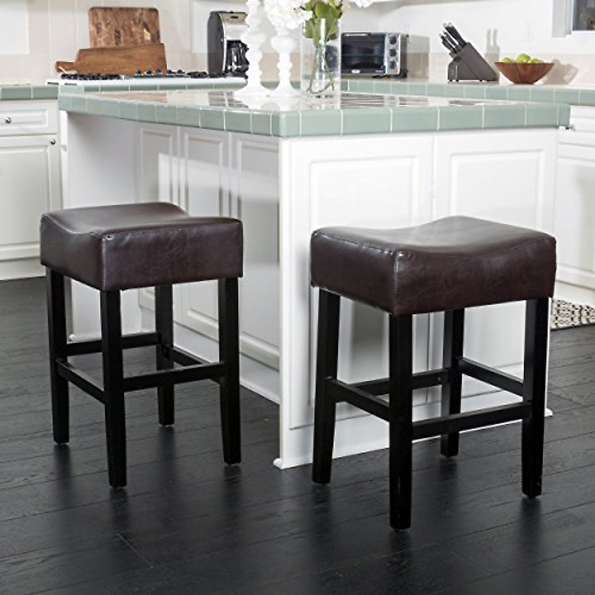 Christopher Knight Home Portman Leather Backless Counterstools, 2-Pcs Set, Brown