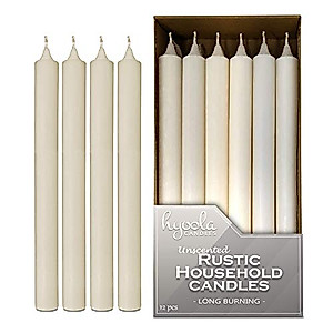Hyoola 10 Inch Dinner Candles - 12 Pack - Wool White Tall Candles - Unscented Rustic Candles - Long Burning Candle Sticks