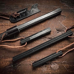 überleben Hexå Lite Ferro Rod Fire Starter for Survival – Up to 20,000 Strikes, 3" Long, 1/2" Thick Hexagon Fire Steel with Striker and Lanyard – Waterproof Flint and Steel for Camping