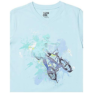 Amazon Essentials Boys' Short-Sleeve V-Neck T-Shirt Tops (Previously Spotted Zebra), Pack of 5, Green/Charcoal/Blue, BMX Print, Medium