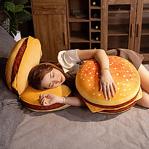funnykitten Hamburger Plush Pillow, 3D Simulation Cheeseburger Pillow Burger Plush Hugging Pillow Cushion Funny Food Plush Pillows Toy for Home Decor, 16.5inch