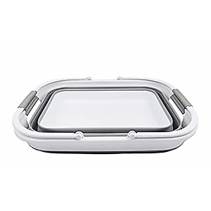 SAMMART 29L(7.6 gallon) Collapsible Tub with Handle-Portable Outdoor Picnic Basket-Space Saving Storage Container,Water capacity 24L(6.3 gallon) (1, White/Grey)