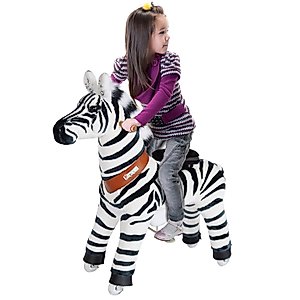 PonyCycle Ride-On Zebra with Brake & Pedal Pad Mechanical Horse Toy Classic Model U Giddy up Pony Plush Walking Animal Size 3 for Age 3-5 Years - Ux368 with White Pedal Pad.