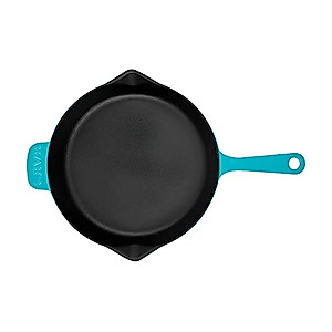 Lava Enameled Cast Iron Skillet 11 inch-Spring Series with Pour Spouts (Turquoise)