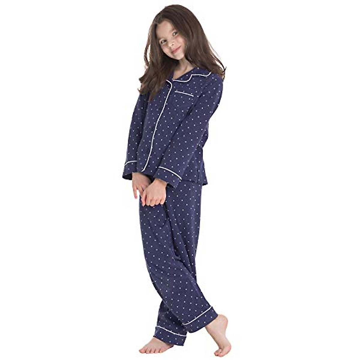 PajamaGram Boy Pajamas - Girl Pajamas, Navy Polka Dot, 12