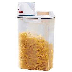 Eaarliyam Rice Storage Container, Rice Container Bin with Pour Spout and Measuring Cup Plastic Clear 2KG Cereal Food Airtight Keeper Dispenser for Home Kitchen