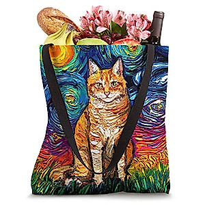 Orange Tabby Tiger Cat Starry Night Colorful Art by Aja Tote Bag