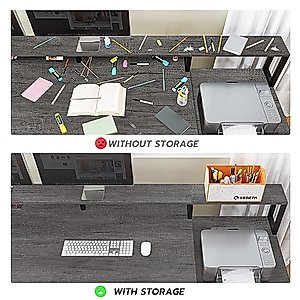 SEDETA L Shaped Desk, 66" Home Office Desk with File Drawer & Power Outlet, Gaming Desk with Led Lights, Corner Computer Desk with Monitor Shelf, Printer Storage Shelves, Two Person Desk, Grey