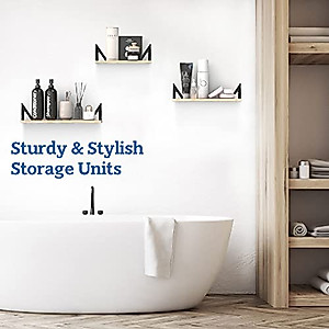 Halter Wall Book Shelves for Bedroom, Small Wall Shelf, Mounted Floating Wall Shelving, Hanging Shelves with Angle Brackets, Wall Shelves for Bedroom, Bathroom, Kitchen, Light Brown,Set of 3