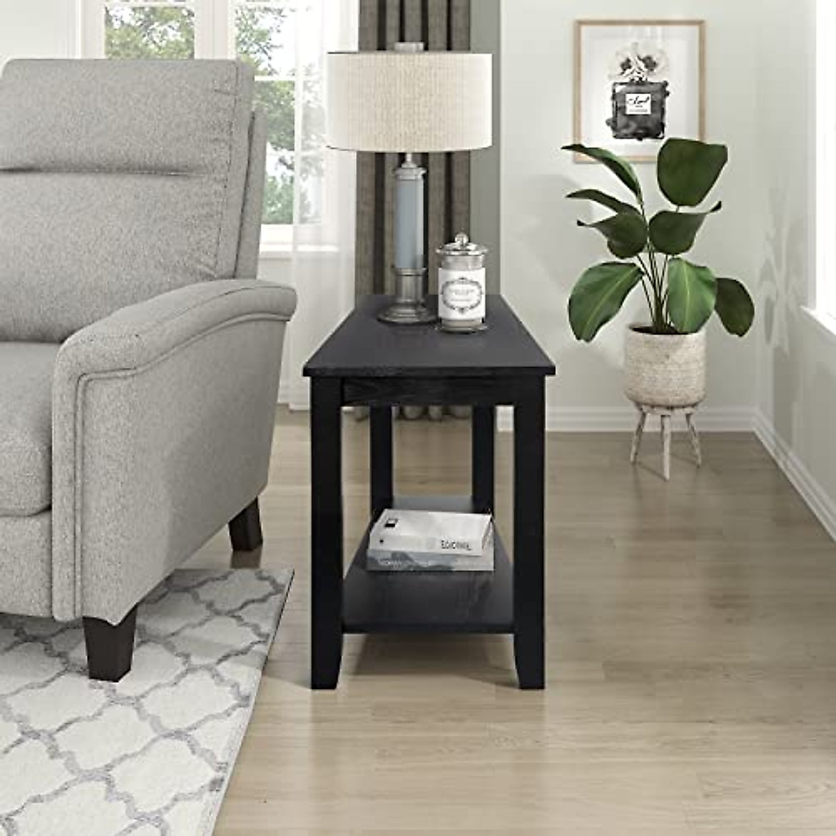 Lexicon Alder Wood Wedged Chairside Table, 16" x 24", Black