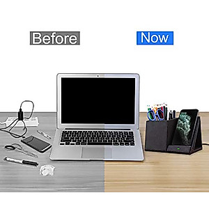 COSOOS Fast Wireless Charger with Desk Organizer, Desk Phone Charger Compatible with 13/13 Pro/13 Pro Max/13 Mini/SE /12/11/XS/8 Plus, Galaxy S21/S20+/S10/Note 10/Note 9/(No AC Adapter)