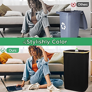 BEAUTIFABLE Recycling Bin for Kitchen, 26 Gallon Indoor Large Recycle Bin with Lid and 2 Removeable Reusable Inner Bag Collecting Bottle Can Waste Plastice （Black