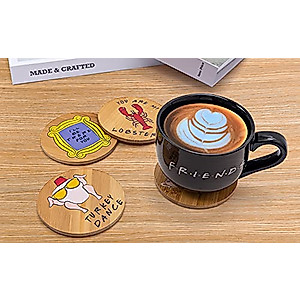 Friends Bamboo Coasters Set of 6, Friends TV Show Gifts, Friends TV Show Merchandise Presents, Funny Friends Themed Coaster Set with Coaster Holder
