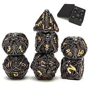 7-Piece Metal dice Set Skull Hollow Metal DND dice Set Suitable for Role Playing Dungeons and Dragons D&D dice