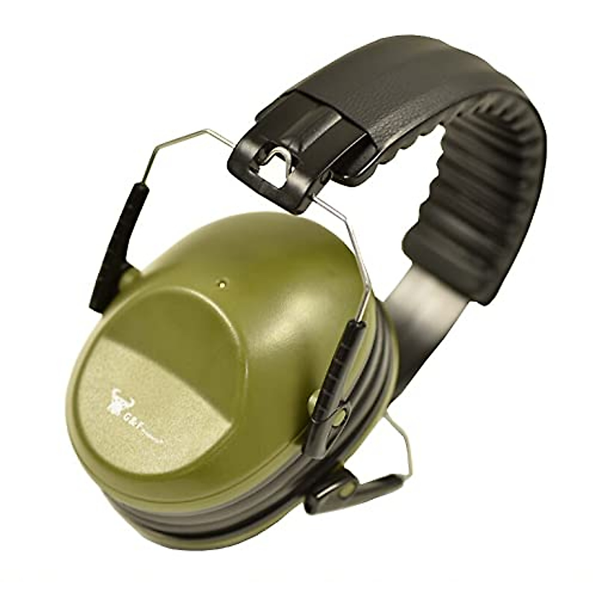 Earmuff hearing protection with low profile passive folding design 26dB NRR and reduces up to 125dB , Army Green
