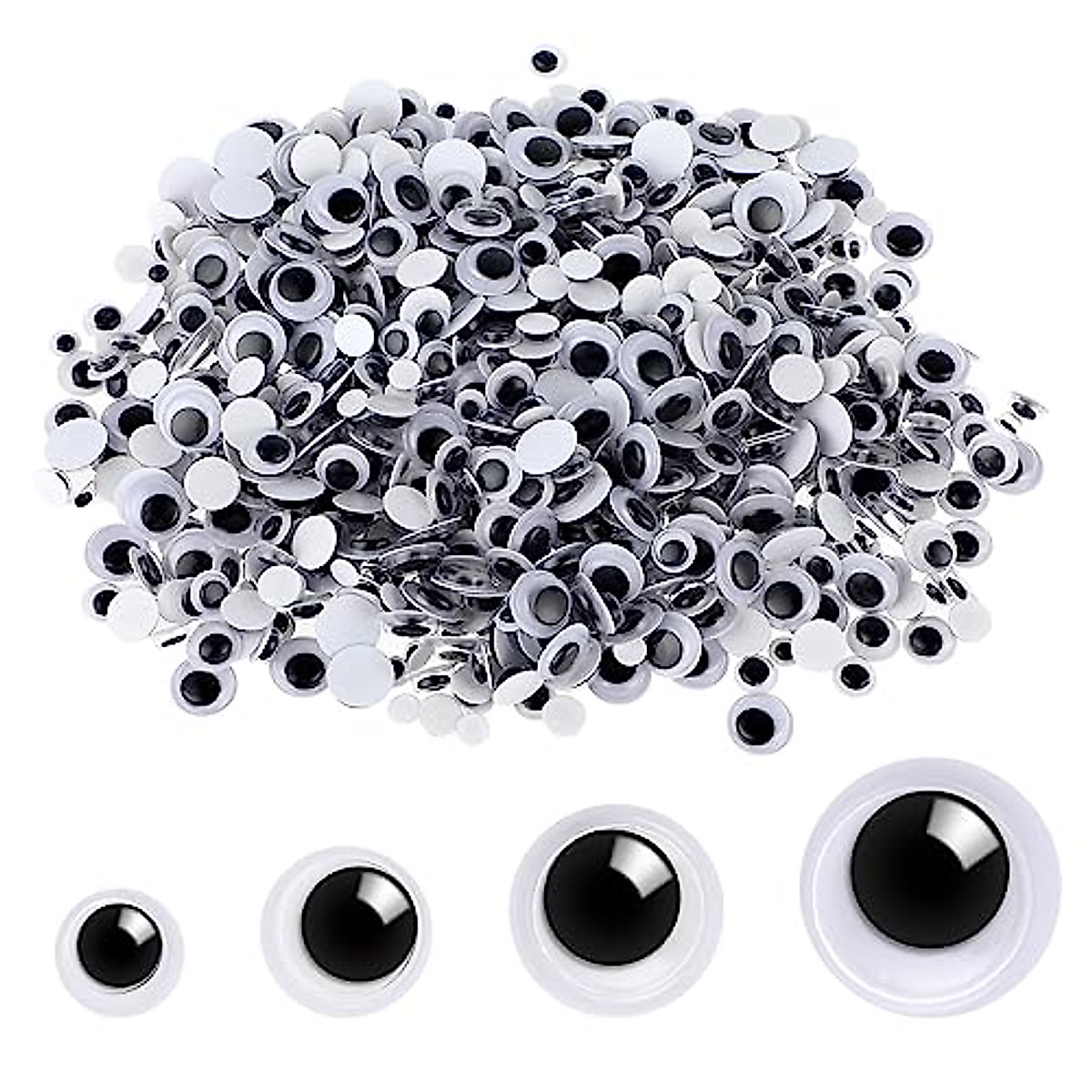 1000 Pcs Craft Eyes Self Adhesive Craft Stickers Wiggle Googly Eyes Comes in Black and White and VariousSizes Googly Eyes for Crafts DIY Crafts Decoration (6/8/10/12mm)