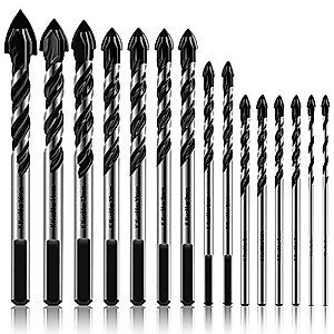 K Kwokker 15Pcs Masonry Drill Bit Set 5/8" to 1/8", Tungsten Carbide Tile Drill Bits, Ceramic Drill Bits for Pots, Brick, Cement, Glass, Stucco, Stone, Marble, Plastic, Wood, with Storage Case