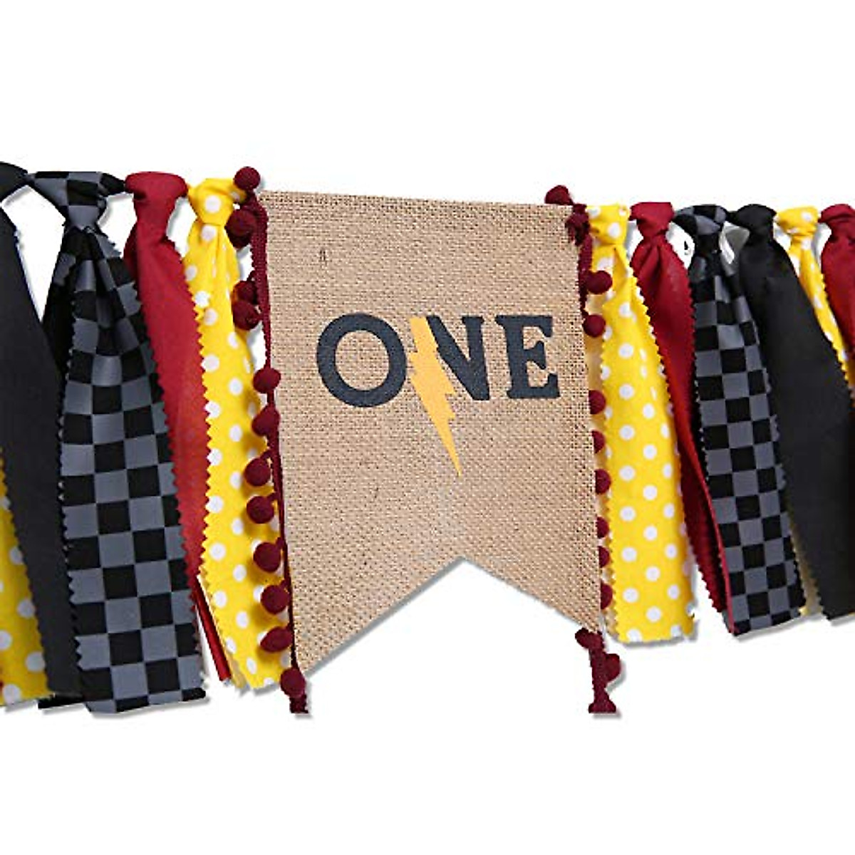 WAOUH Lightning Banner For 1st Birthday - High Chair Banner For First Birthday Decorations, Rag Tie Fabric Garland, Photo Booth Props, Birthday Souvenir And Gifts(Yellow Red And Black)