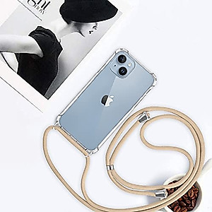 YESPURE for iPhone 14 Crossbody Case,iPhone 14 Case with Adjustable Lanyard Neck Cord Clear Soft Slim Thin TPU Anti-Scratch Not Yellowing Shockproof Protective Phone Cover 6.1 inch 2022 - Beige